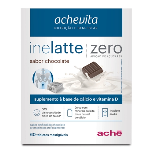 Cálcio + Vitamina D Inelatte Zero sabor Chocolate com 60 tabletes ...