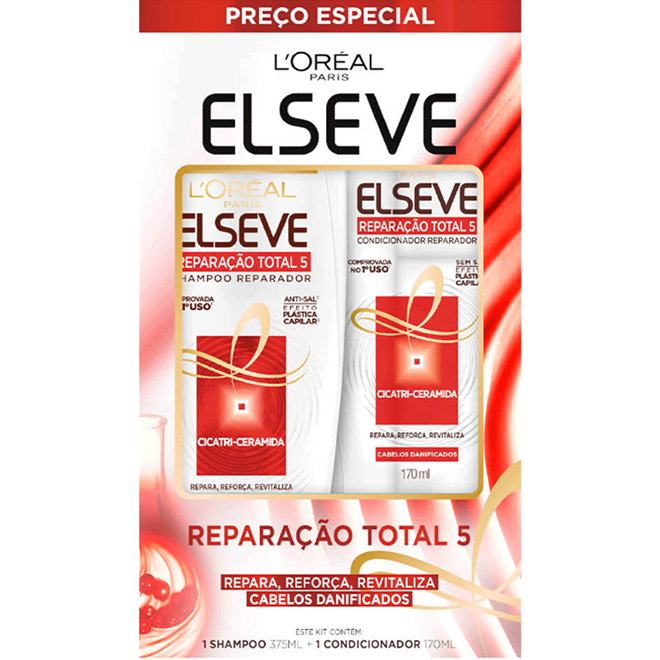 Kit Elseve Reparação Total 5 Shampoo com 375ml + Condicionador com ...