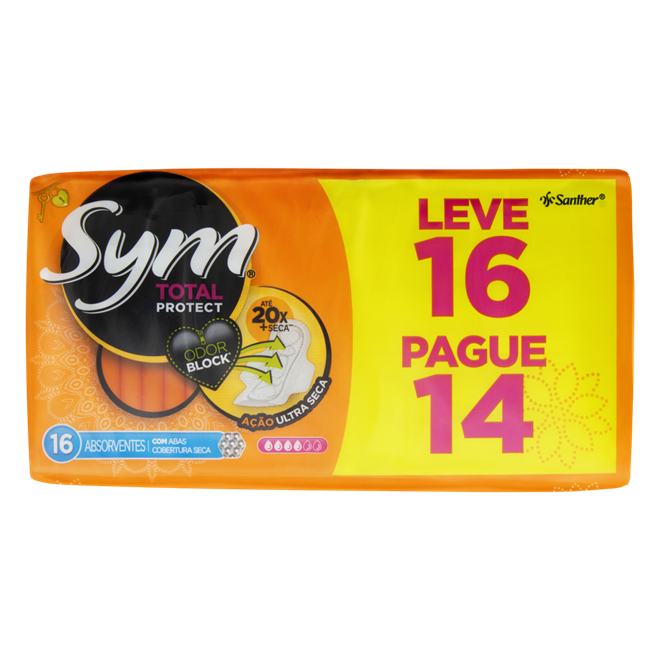 Absorvente Sym Total Protect Seca com Abas com 16 Unidades - Absorvente ...
