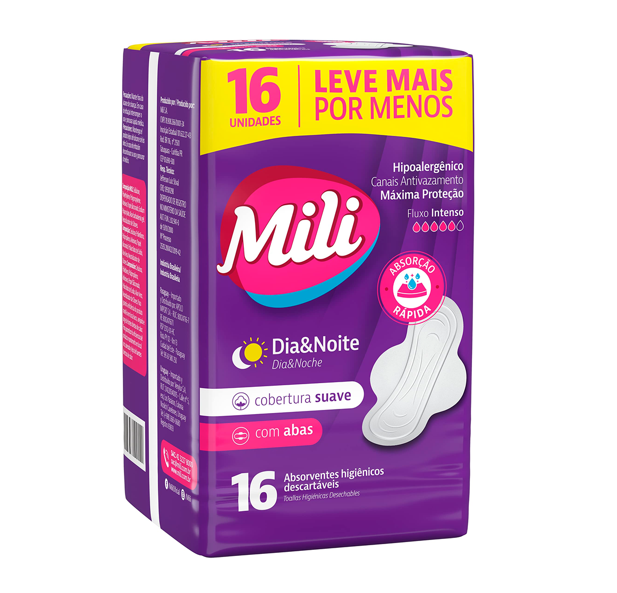 Absorvente Mili Dia e Noite Cobertura Suave com Abas com 16 unidades ...