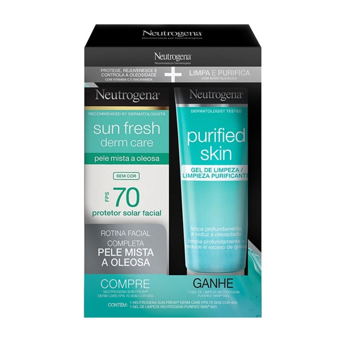 Kit Neutrogena Facial Protetor Solar Sun Fresh Derm Care FPS 70 Sem Cor ...